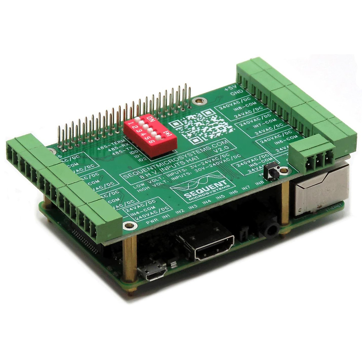 Eight HV Digital Inputs 8-Layer Stackable HAT for Raspberry Pi