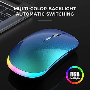 FENISIO Wireless Mouse, USB Computer Mouse 2.4G Rechargeable RGB Mouse Ultra Silent Cordless Mouse, Portable Computer Mouse for PC, Laptop, Desktop, MacBook, Windows (Aurora Purple)