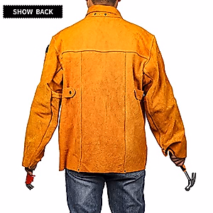 Welding Leather Jackets Flame-Resistant Heavy Duty Split Cowhide Leather Welder Jacket for Men & Women XX-Large, (Large, Brown)