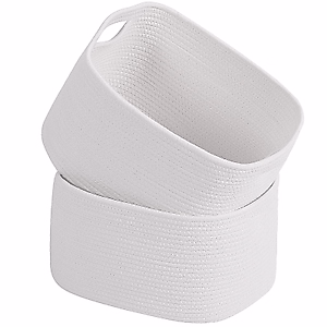 ECDYQXVU Cotton Rope Storage Baskets 15x10x9 in, Decorative Woven Baskets for Storage, Collapsible Storage Bins Organizer for Nursery, Laundry, Towel, Clothes, Books (2 Pack, White)