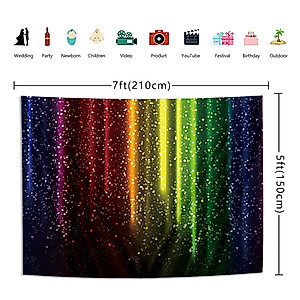 Let's Glow Party Backdrop 7x5FT Colorful Glitter Rainbow Neon Photography Background Music Dance Prom Adult Party Decoration Kids Birthday Supplies Photo Booth Props (84x60 inch)
