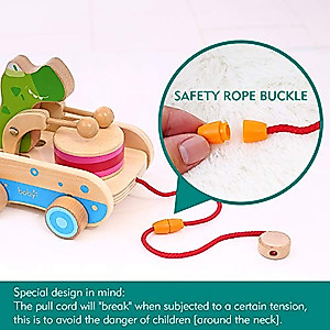 Baby Gift Wooden Toddler Pull Toy, Crocodile Drum Tapping Children's Toy, Baby dragging and Learning to Walk, Rope Traction Rope Crawling for Toddlers Ages 1+