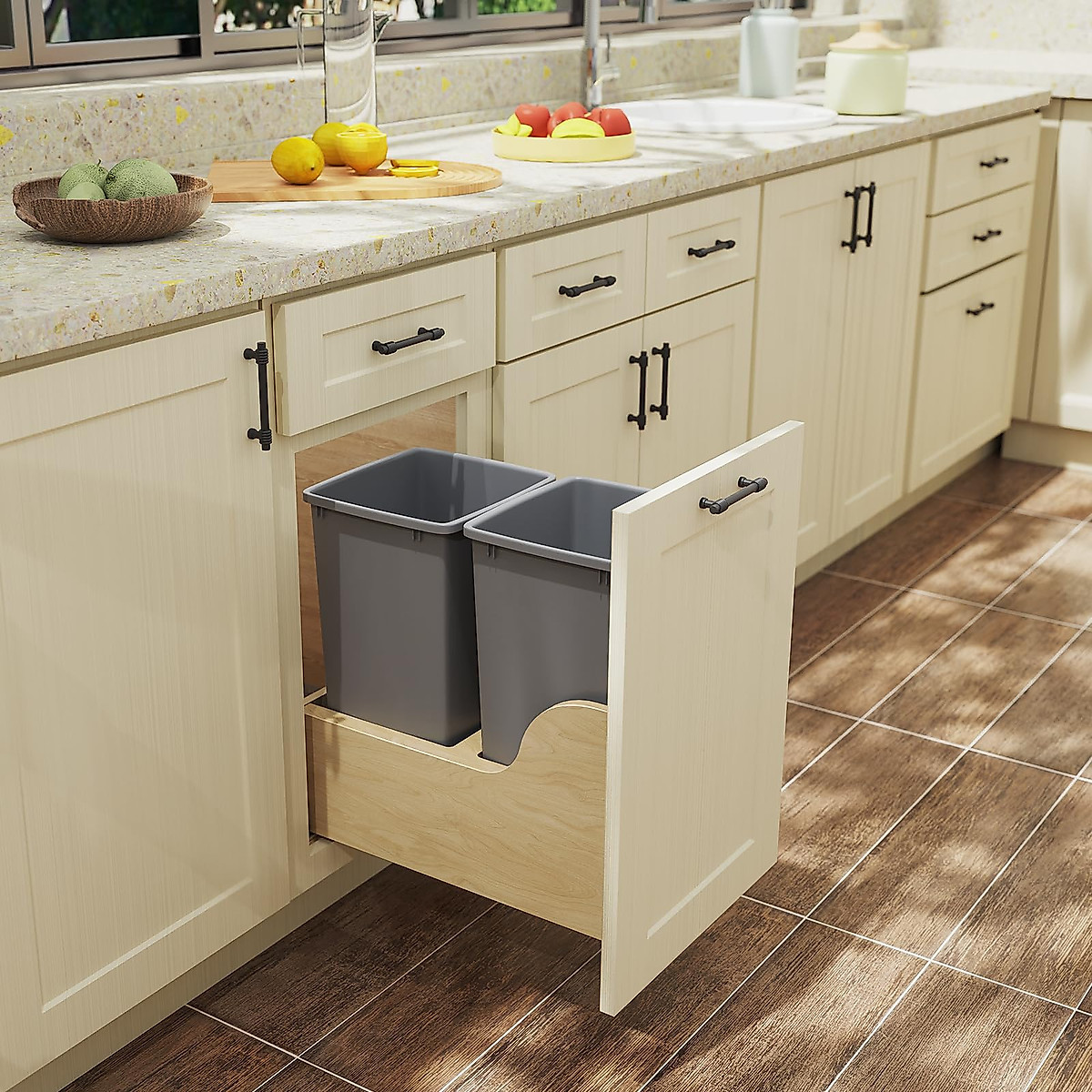 LuminaLumber 35QT Kitchen Trash Can, Sturdy and Lightweight Slim Trash Can, Trash Cans for Kitchen, Workspace, Bathroom, Office, Easy to Clean, 1 Pack, Gray