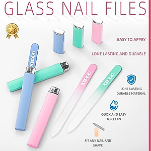 Glass Nail File 3 Pack, Nail File, Glass Nail File with Case, Double Sided Etched Surface Files, Stocking Stuffers for Women or Adults, Unique Gifts Package for Women and Girls, by XIPOO