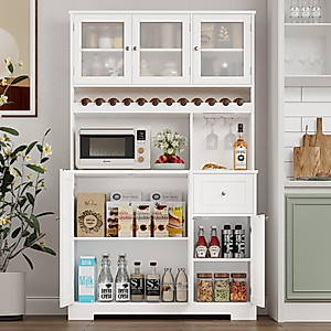 BOTLOG 71" Kitchen Pantry Cabinet, Kitchen Hutch with Microwave Stand, Buffet Cabinet with Hutch, Drawers, Large Countertop for Dining Room, Home Bar (41" W, White)