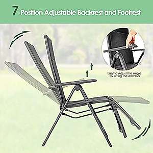Tangkula Outdoor Reclining Lounge Chair, Patio Padded Folding Chair W/7 Adjustable Positions, Sturdy Aluminum Frame, Portable Chaise Lounge Chair W/High Backrest, Ideal for Indoor & Outdoor (1, Grey)