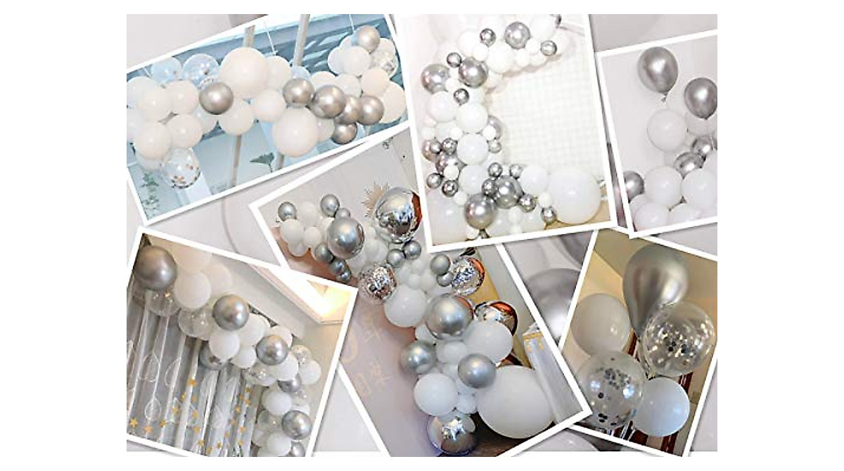 White & Silver Balloon Arch Kit for Elegant Party Decor | OuMuaMua