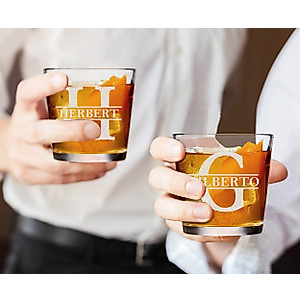 TEEAMORE Personalized Rocks Old Fashioned Cocktail Glass Add Your Name Initial Etched Whiskey Glasses Housewarming Gift 9oz