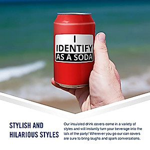 Beersy Silicone Sleeve Soda Can Cover - Insulated Silicone Can Sleeve - Multi-Purpose Can Insulator - Tight-Fitting Drink Cover - Novelty Drink Holder for Outdoors, Fits 12oz. (I Identify As A Soda)
