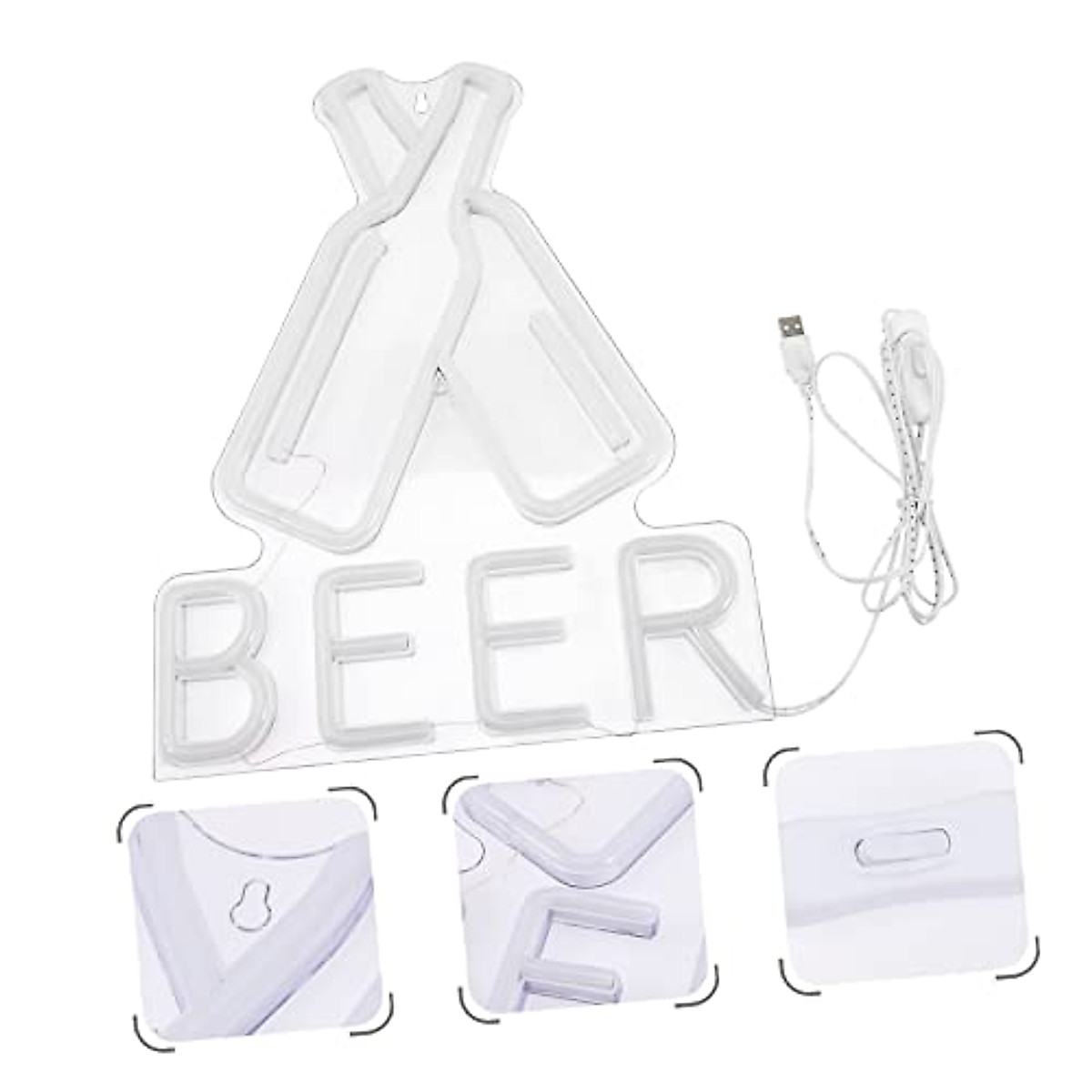 Angoily Neon Lights Bar Night Light Wine Neon Sign Led Neon Sign Led Neon Light Led Decor Beer Neon Light Usb Led Bedroom Decor As Transparent Backplane Decorative Lights White Shine