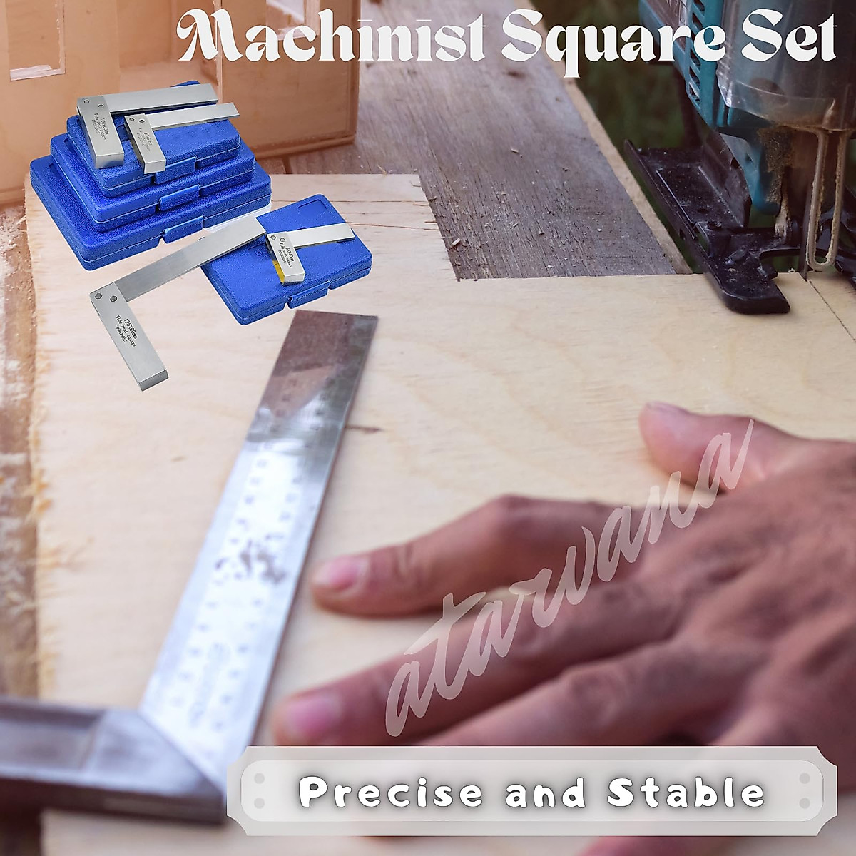 Machinist Square 5 Inch, Atarvana Mechanical Steel High 90 Degree Precision Square, Harden Carbon Steel Engineer Wide Base Square, L-Type Right Angle Ruler Tool for Woodworking