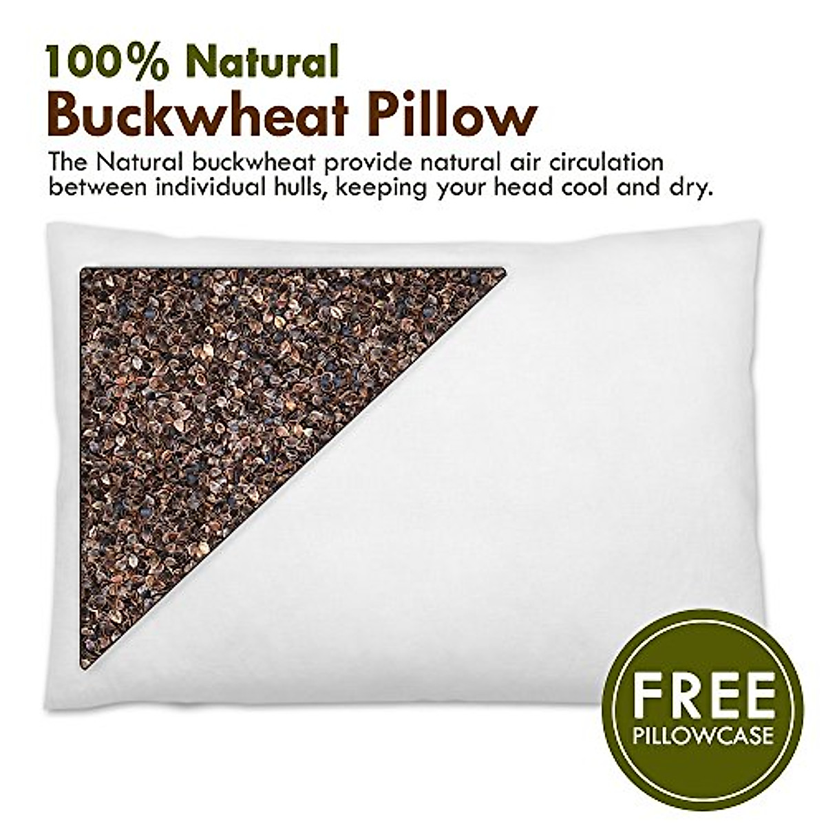 Daiwa Felicity 100% Natural Premium Buckwheat Sobakawa Pillow with Pillow Protective Cover (2 Pack)
