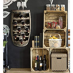 CoTa Global Modern Alexander Wall Mounted Wine Rack - 18 Wine Bottles Freestanding Wooden Barrel Wine Holder, Hanging Bottle Rack or Floor Stand, Wine Storage Shelf Organizer for Wine Bar, Home Décor