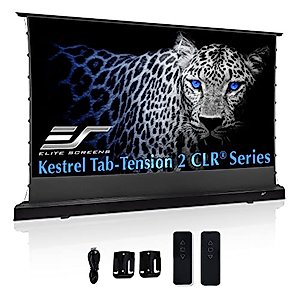 Elite Screens Kestrel Tab-Tension CLR, 121" Diag. 16:9, Ultra-Short Throw Ceiling Ambient Light Rejecting (CLR®/ALR) Electric Floor-Rising Projector Screen,Black Casing, FTE121UH2-CLR