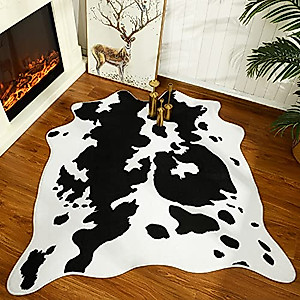 Espiraio Cow Print Rug, Cute Area Rug for Living Room Bedroom Nursery Room, Super Soft Non-Slip Faux Animal Print Carpet for Kids, Suitable for Western Room Decor, Black and White, 4.6x5.2 Feet