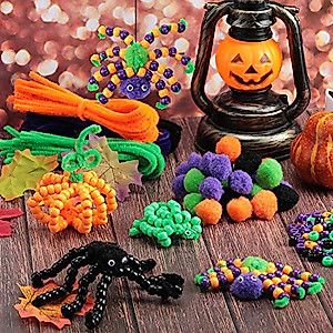Halloween Pony Beads Plastic Beads Craft Beads Pipe Cleaners Chenille Stems Pompoms and Wiggle Eyes for Halloween Craft and Art DIY Decoration