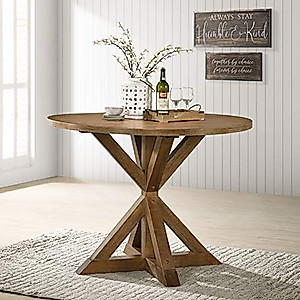 Roundhill Furniture Windvale Cross-Buck Base Counter Height Dining Table, Distressed Black