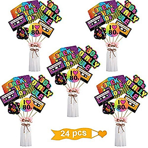 24 Pieces 80's Retro Decorations 1980's Centerpiece Sticks Baby Shower or Birthday Party Centerpiece Sticks Table Toppers Photo Booth Props