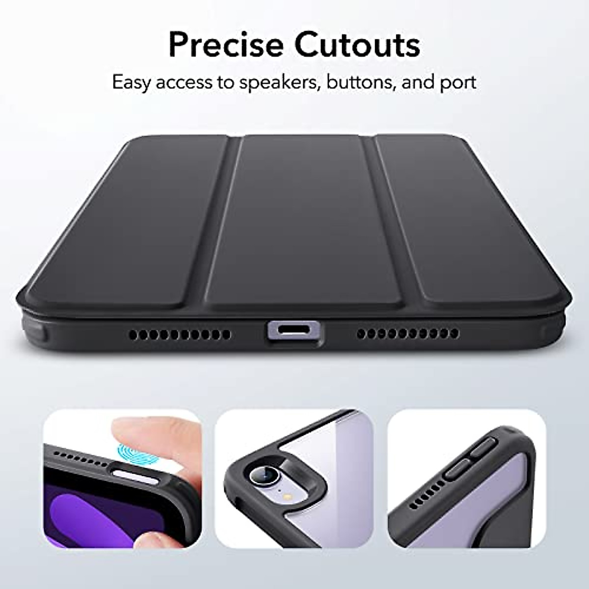 ESR for iPad Mini 7 Case (A17 Pro), iPad Mini 7th/6th Generation Case (2024/2021), Detachable Magnetic Cover, Hard Back, Auto Sleep/Wake, Vertical Stand, Supports Pencil Pro, Clear Black