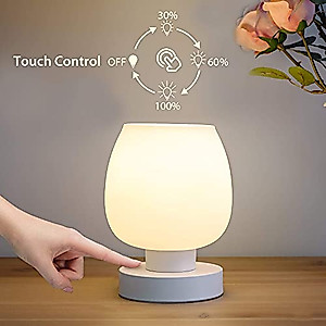 Touch Bedside Table Lamp Set of 2 - Small Modern, 3-Way Dimable Desk lamp with White Opal Glass Lamp Shade, 3000K LED Bulb, Simple Design Home Décor for Bedroom Living Room Nightstand