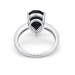 Teardrop Pear Bridal Ring Round Simulated Black Cubic Zirconia 925 Sterling Silver Size-7