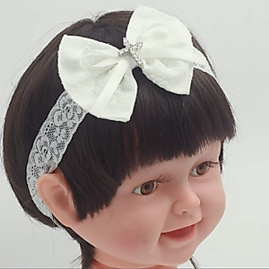 White Baby Bow Headband for Baptism Christening Satin Lace Hair Band with Cross for Toddler (A-off white bow headband, 6 months-2 years old)