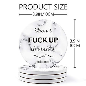 Teivio 8 Piece Coaster for Drinks Absorbing Stone Coasters Set Cork Base, Metal Holder, Marble Funny Style, Birthday Housewarming Gifts, Apartment Kitchen Room Bar Décor (White)