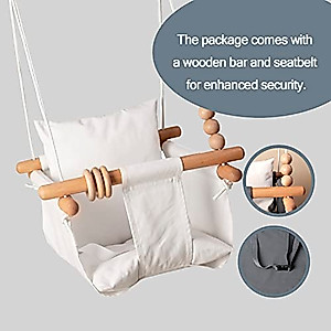 Baby Swing Seat, Secure Canvas and Wooden Hanging Swing Chair for Baby, Infant, Toddler, Kids Toys - Indoor and Temporary Outdoor Hammock for Indoor Playground, Tree Swings or Backyard, Grey