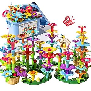 TEMI 138 PCS Educational STEM Toy and Preschool Garden Play Set for Kids Age 3-7, Flower Stacking Toys for Boys and Girls