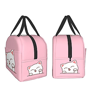 Ucsaxue Cute White Cat Cartoon Lunch Box Reusable Lunch Bag Work Bento Cooler Reusable Tote Picnic Boxes Insulated Container Shopping Bags For Adult Women Men
