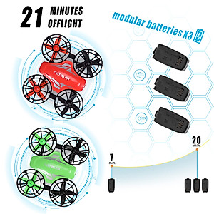 2 Pack Mini Drone for Kids and Beginners - Remote Control Quadcopter with 6 Modular Batteries - Auto Hovering - 3 Speed Modes - Headless Mode - Indoor RC Pocket Plane Gift - Green and Red