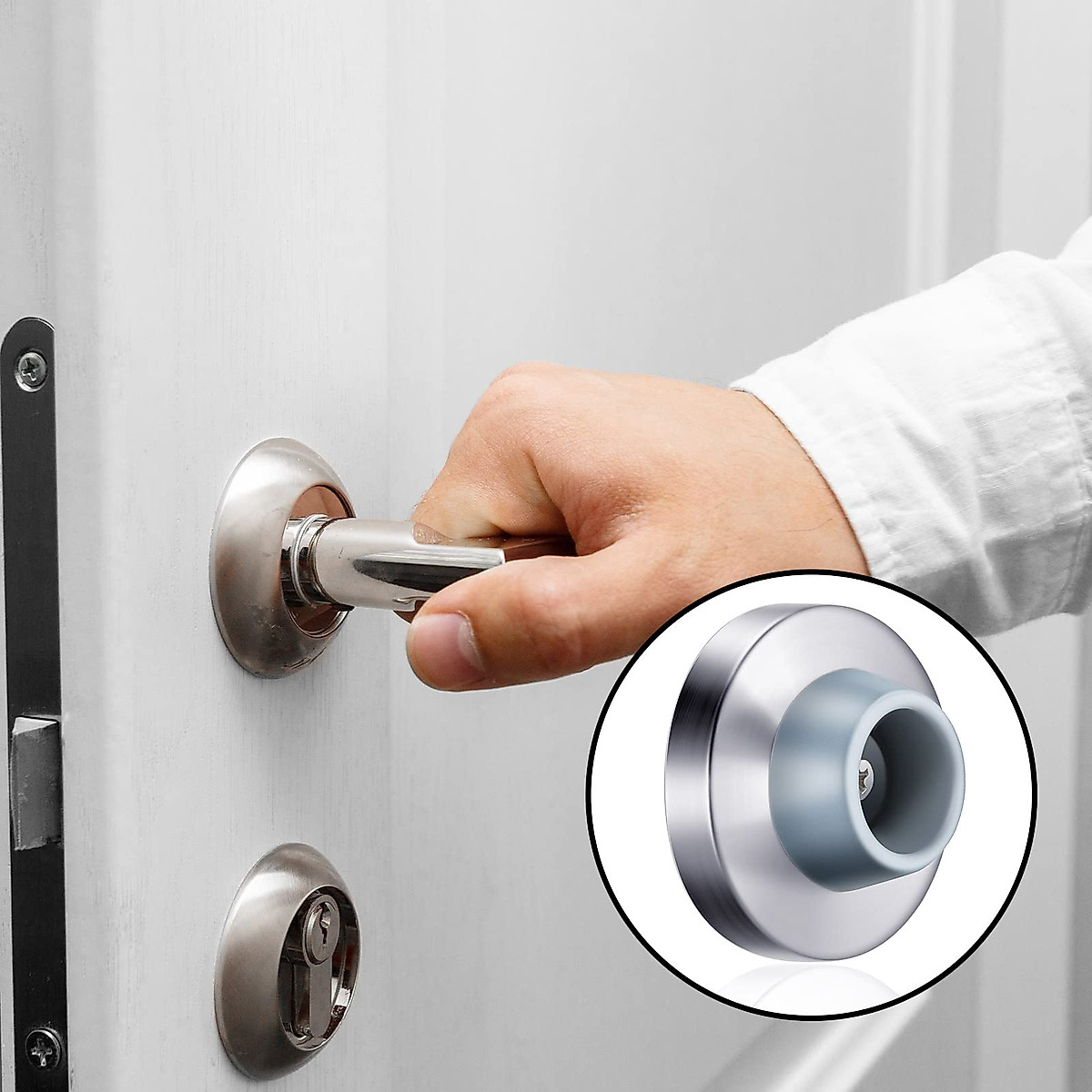 Concave Wall Door Bumper Stop Silver Stainless Steel Wall Door Bumper with 1-1/8 Inch Gray Round Rubber Bumper Wall Protector Door Stops (10)