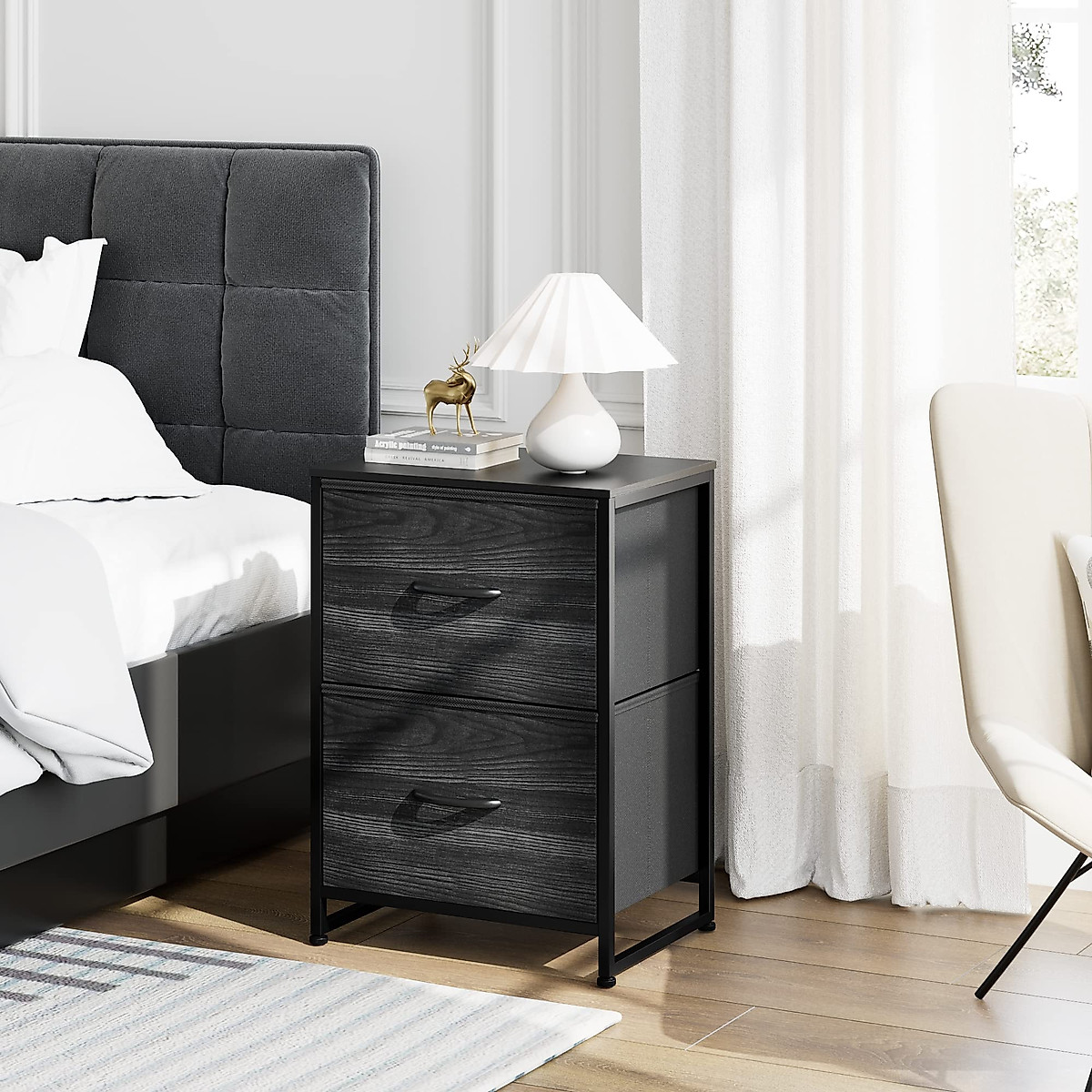 Nicehill Nightstand, Small Dresser, Bedside Furniture, Night Stand End Table with Storage Drawers for Bedroom, Black Wood Grain