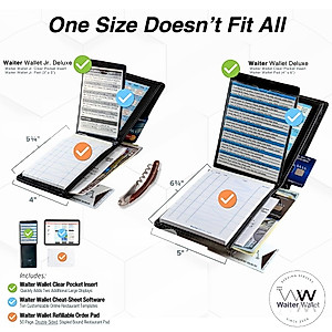 Waiter Wallet Deluxe (Black) Server Book Organizer with Clear Pocket Insert for Waiters and Waitresses | Includes Restaurant Guest Order Pad | Medium Size fits Apron Pockets | 4.75" x 6.75"