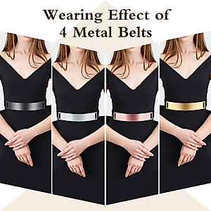 Handepo 4 Pcs Women Mirror Waist Belt Metal Stretch Dress Belts Plated Obi Band Waistband Elastic Belts for Women Metallic Mirror Waist Belt, 4 Colors