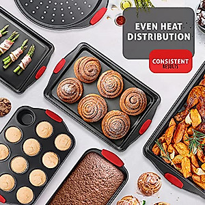 Baking Pan Set, 15 Piece Premium Nonstick Bakeware Sets BPA Free, Cookie Sheets Nonstick Steel Baking Sheets for Oven with Muffin Pan, Cake Pan & Kitchen Utensils - Black