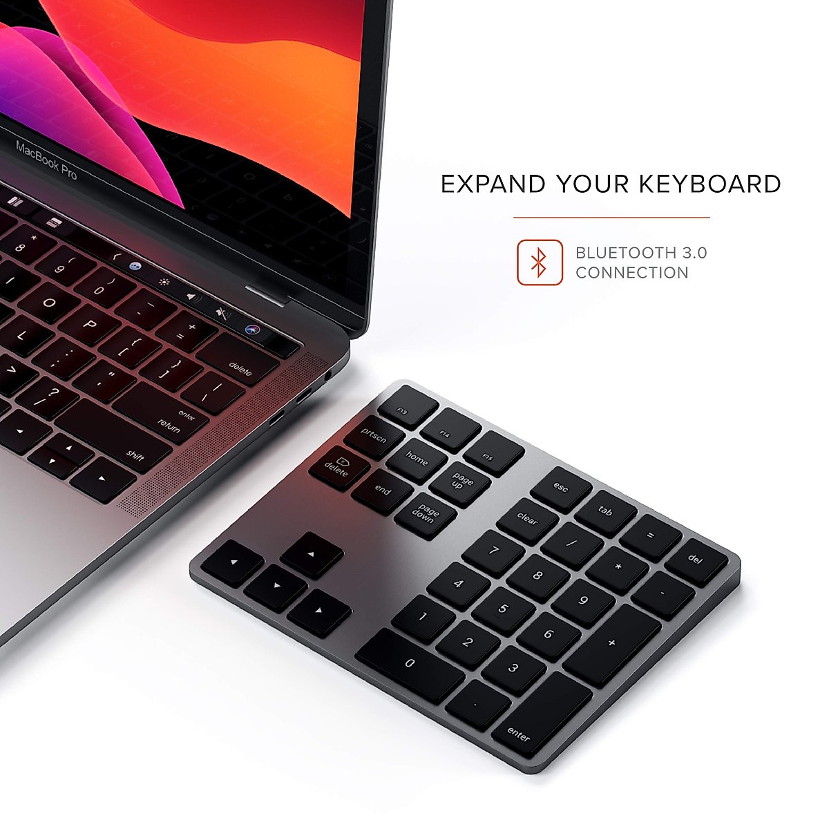 Satechi Bluetooth Extended Numeric Keypad – Slim Rechargeable 34-Key Numberpad – for M4/M2/M1 MacBook Pro/Air, M4/M2/M1 iPad Pro/Air, M2 Mac Mini, iMac M1/M4 (Space Gray)