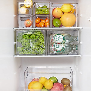 elabo Food Storage Containers Fridge Produce Saver- Stackable Food Storage Organizer Bins for Kitchen Cabinet, Freezer, Fridge, Pantry Storage Organization, Clear Plastic BPA Free