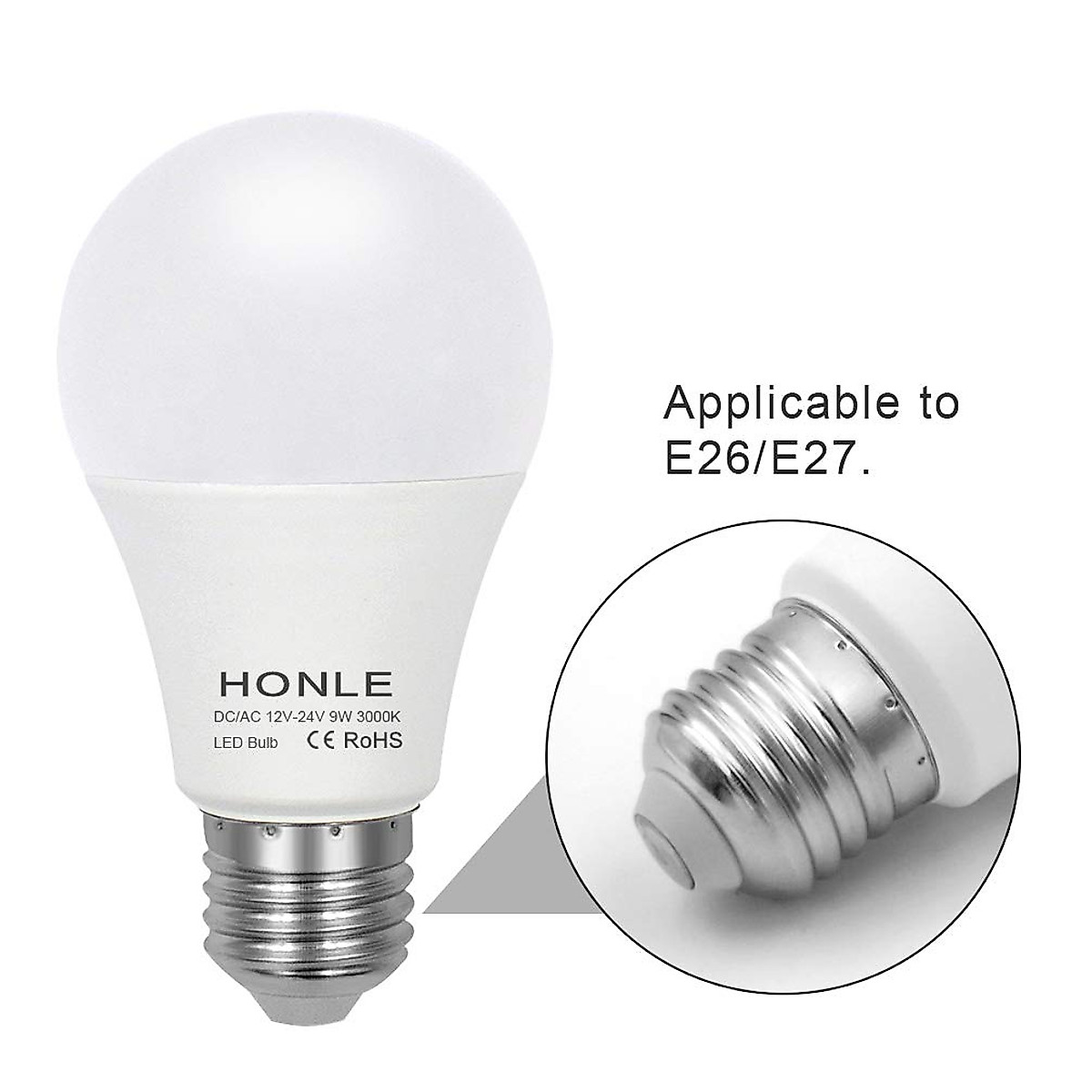 E26 LED Light Bulbs Warm White 3000k 12V 24V Low Voltage 9W Standard Edison Base A19 80w Halogen Bulb Equivalent Pack of 2