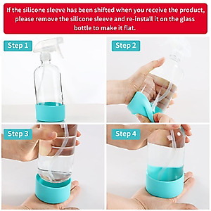 HOMBYS 16 Oz Clear Glass Spray Bottles with Silicone Sleeve,Empty Boston Bottle Spray Bottle with Adjustable Nozzle,Refillable Container for Cleaning, Essential Oils, Hair, Plants