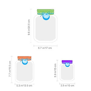 Enkrio 30 Pcs Mason Jar Zipper Bags Reusable Snack Bags Airtight Seal Bags for Kitchen Picnic (5S 10M 15L)