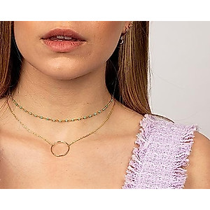 S.J JEWELRY Womens Handmade 14k Gold Plated/Rose Gold/Silver Plated Dainty Moon Cross and Circle Choker Necklace for womens NK-Circle