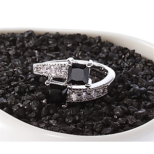 SUKKCCNO S925 Silver Women's Black Double-Head Zircon Ring AAA Cubic Zirconia Fashion Ring Simple Vintage Ring (Size 8)