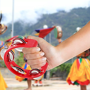 MUKLEI 20 Pack 4 Inch Mini Handheld Tambourine, Half Moon Musical Tambourine for Music Center Little Boys or Girls Center Party, Red and Yellow