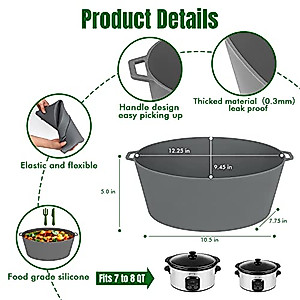 Silicone Slow Cooker Liners, FRTIM Reusable Crock Pot Liners Fit 7-8 Quart Oval Slow Cookers Leakproof Dishwasher Safe Cooking Pot Liner 1PCS - Grey