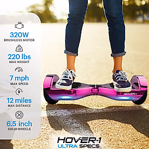 Hover-1 Ultra Electric Hoverboard | 7MPH Top Speed, 12 Mile Range, 500W Motor, Long Lasting Li-Ion Battery, Rider Modes: Beginner to Expert, 4HR Full Charge