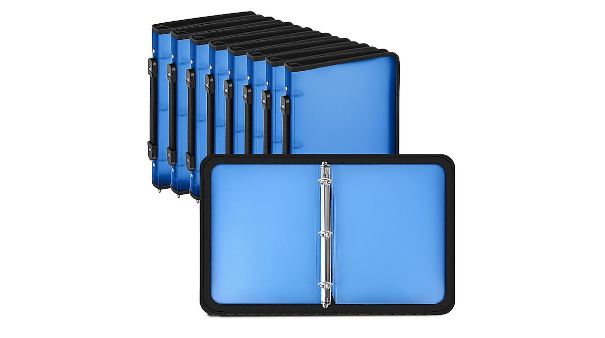 Teling 8 Pack Blue Zipper Binders - Durable & Compact
