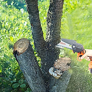 Mini Chainsaw Cordless, 6 Inch 4 Inch Small Chainsaw One-Hand Use Electric Chain Saw with 2x24V Rechargeable Battery, Portable Handheld Chainsaw Battery Powered for Wood Cutting Tree Trimming(Orange)