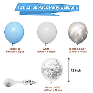 Blue White Silver Confetti Balloons, 50pcs 12 Inches Latex Party Balloons Helium Balloons for Birthday Bridal Shower Graduation Wedding Decorations