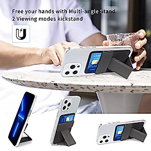 WWW Card Holder with Stand for Back of Phone,Secure Stick on Wallet,PU Leather Credit Cards Holder for Cell Phone with 3M Adhesive Sticker for Smart Phones,Black